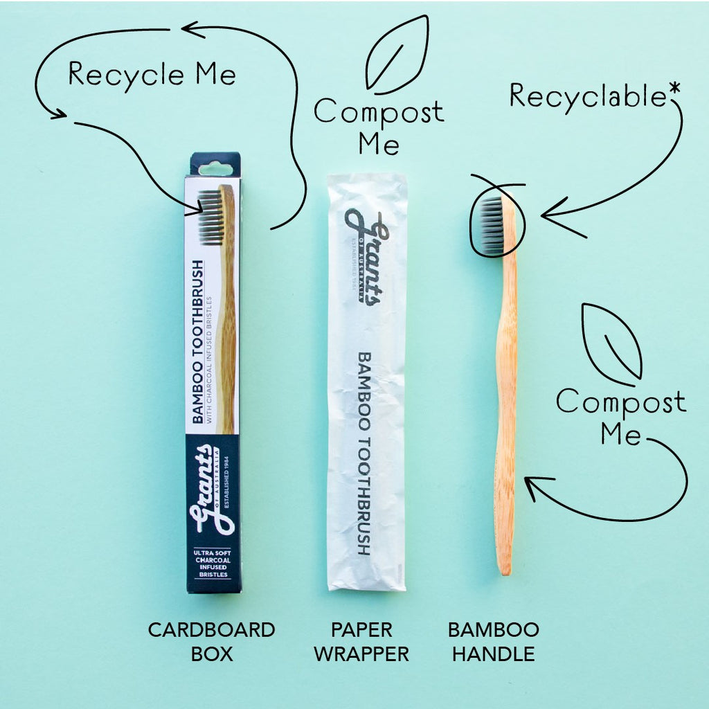 Adult Bamboo Toothbrush - charcoal ultra soft – Grants of Australia